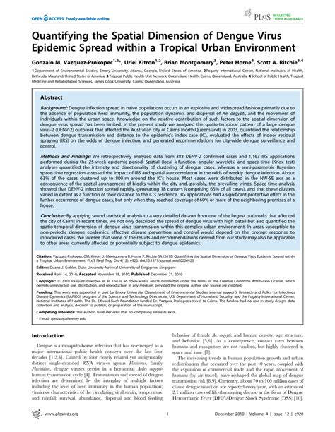 Pdf Quantifying The Spatial Dimension Of Dengue Virus Epidemic Spread Within A Tropical Urban