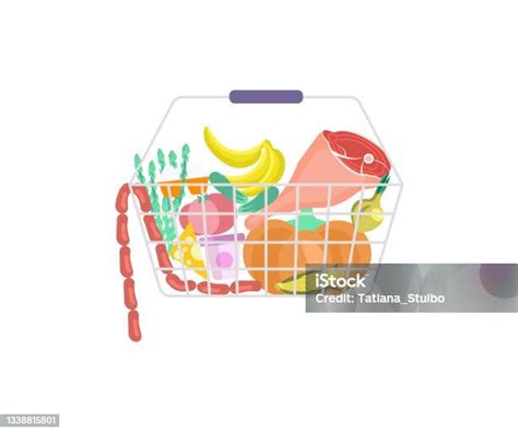 Shopping Full Basket With Food Front View向量圖形及更多俄羅斯圖片 俄羅斯 健康飲食 剪裁圖