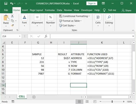 Excel Functions Cell Gyankosh Learning Made Easy