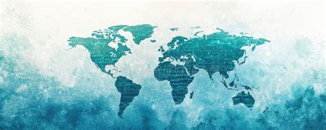 abstract digital world map background with binary code overlay stock