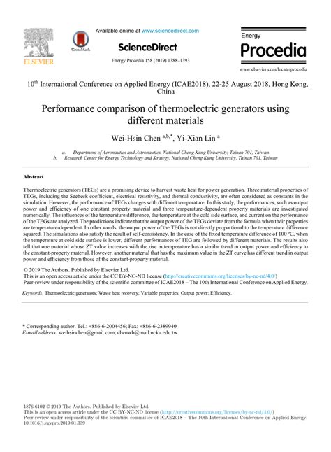 Pdf Performance Comparison Of Thermoelectric Generators Using