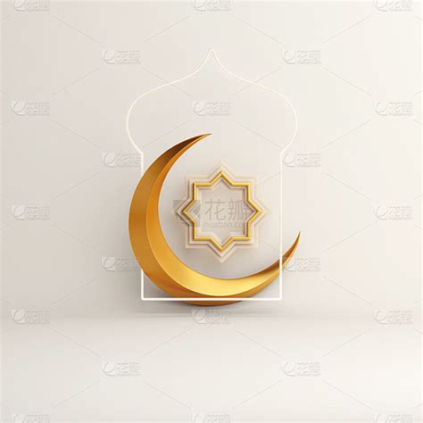 阿拉伯几何星形装饰，窗户，白色背景上的新月。设计伊斯兰庆祝日斋月kareem或eid Al Fitr