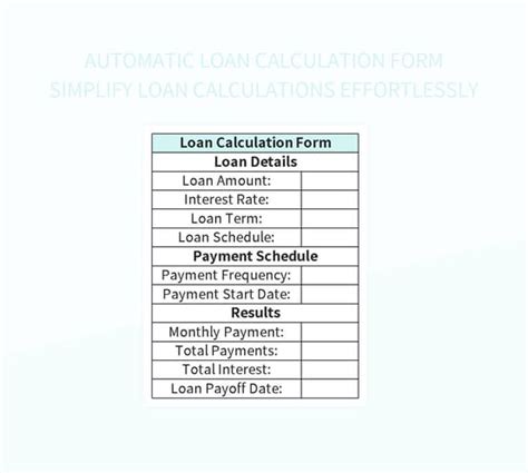 Automatic Loan Calculation Form Simplify Loan Calculations Effortlessly