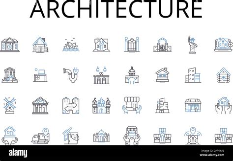Architecture Line Icons Collection Engineering Building Designing