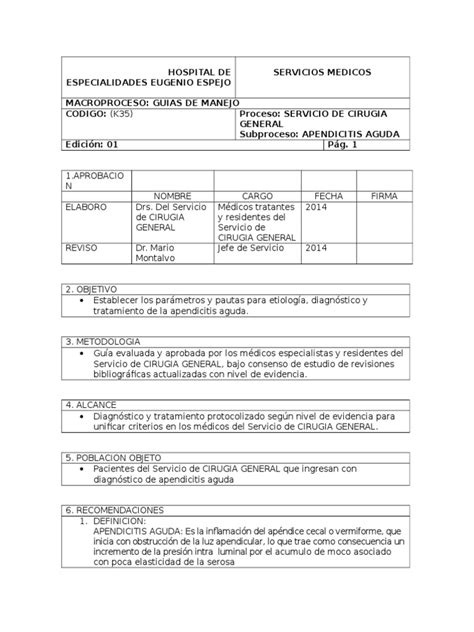 Guía De Manejo De La Apendicitis Aguda Medicina Clinica Especialidades Medicas