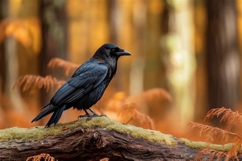 Premium Ai Image A Crow Sits On A Branch In A Forest