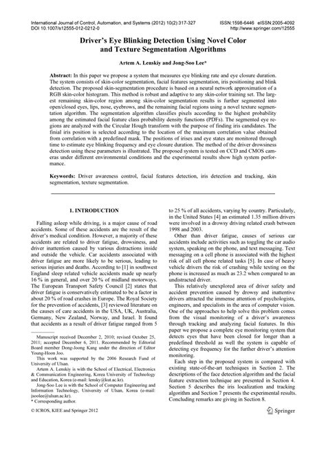 Pdf Drivers Eye Blinking Detection Using Novel Color And Texture Segmentation Algorithms