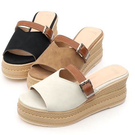 벨트 여름 스트랩 통굽 웨지힐 뮬 슬리퍼 6cm