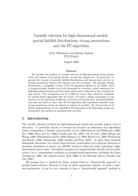 pdf variable selection for high dimensional models partial faithful