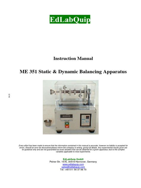 Me 351 Static And Dynamic Balancing Apparatus Edlabquip 15 04