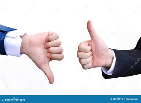 Twee Handen Die Duimen Omhoog En Duimen Signaleren Neer Stock Foto