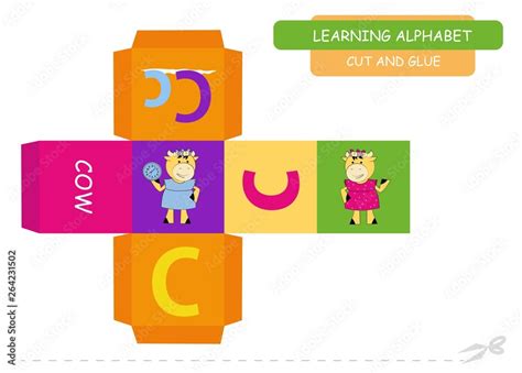 Сut and glue the cube Letter C Educational game for Cute zoo alphabet a z in vector for