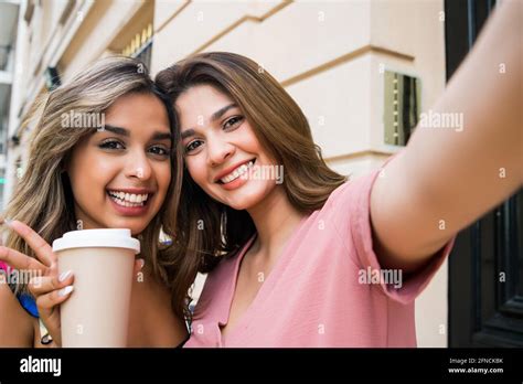 Friends Taking Funny Selfie Together Outdoors Hi Res Stock Photography And Images Alamy