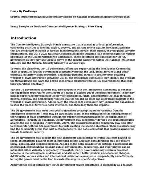 📌 Essay Sample On National Counterintelligence Strategic Plan Free