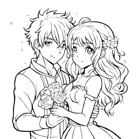 Anime Couple Hugging Drawing Sketch Coloring Page