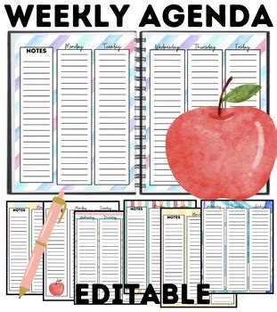 Editable Weekly Agenda By Sunset Education Store TPT