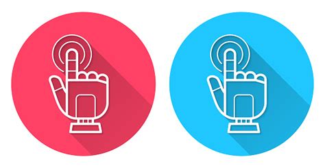 로봇 손 터치 클릭 빨간색 또는 파란색 배경에 긴 그림자가 있는 둥근 아이콘 가리키기에 대한 스톡 벡터 아트 및 기타 이미지 가리키기 산업용 로봇팔 로봇 Istock