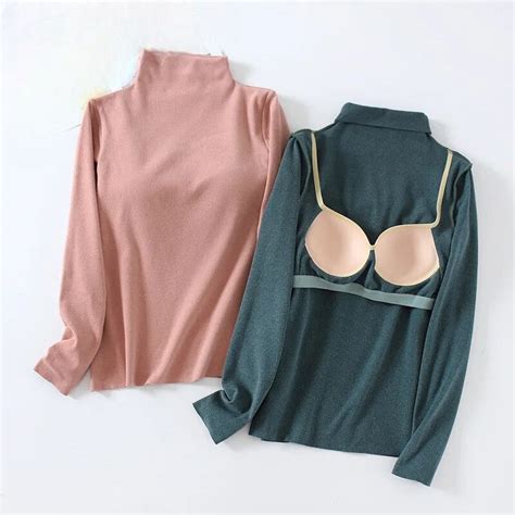 Turtle Neck Long Sleeve Top With Built In Bra Undo Your Bra