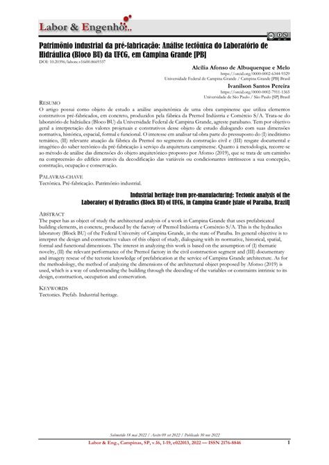 Pdf Patrim Nio Industrial Da Pr Fabrica O An Lise Tect Nica Do