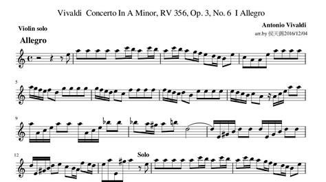 Vivaldi 韋瓦第 Concerto In A Minor Rv 356 Op 3 No 6 I Allegro Youtube