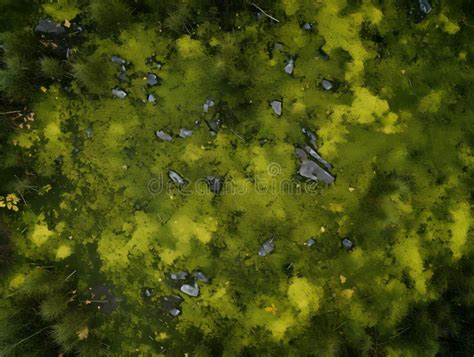 Aerial View Of Mossy Green Grass And Stones Stock Illustration
