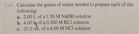 Solved Calculate the grams of solute needed to prepare each | Chegg.com