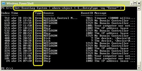 powershell trabalhando com o event viewer