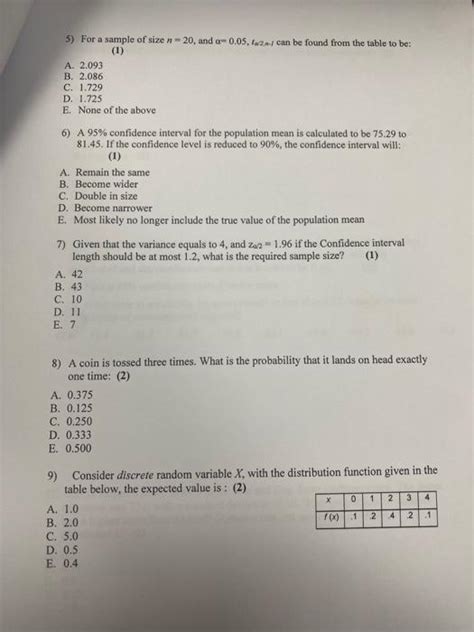 Solved 5 For A Sample Of Size N20 And α005tα2n−1 Can