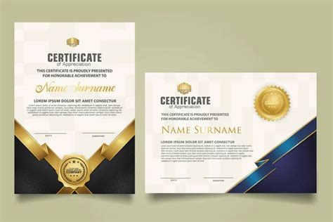 Set Vertical Horizontal Certificate Template Ribbon Stripes Ornament