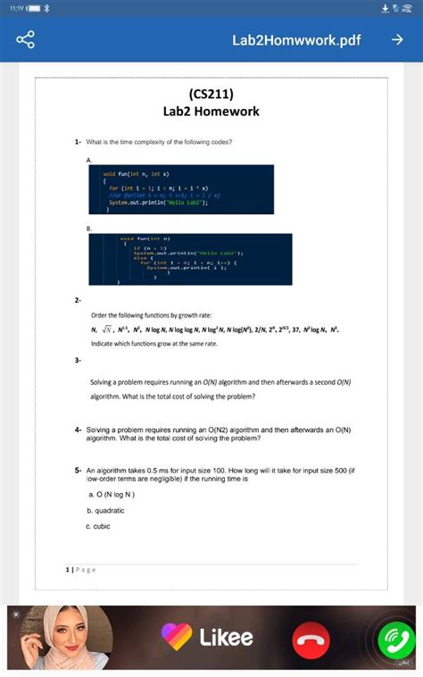 Solved ۱۱ ۱۷ Lab2Homwwork pdf CS211 Lab2 Homework 1 Chegg