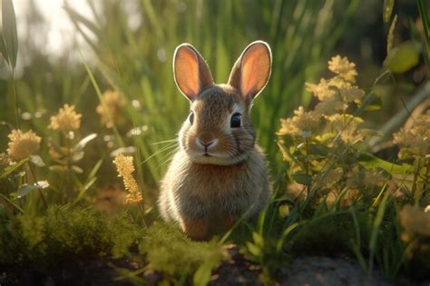 Premium Photo Cute Rabbit On The Grass