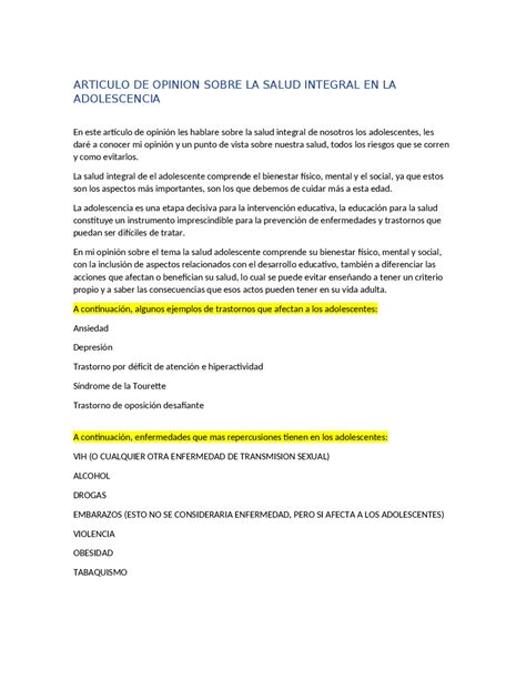 Salud Integral En Adolescentes Monografías Ensayos De Humanidades Y