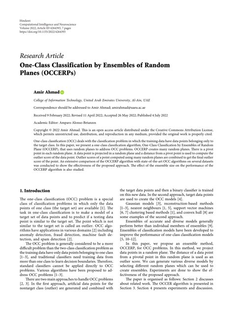 pdf one class classification by ensembles of random planes occerps