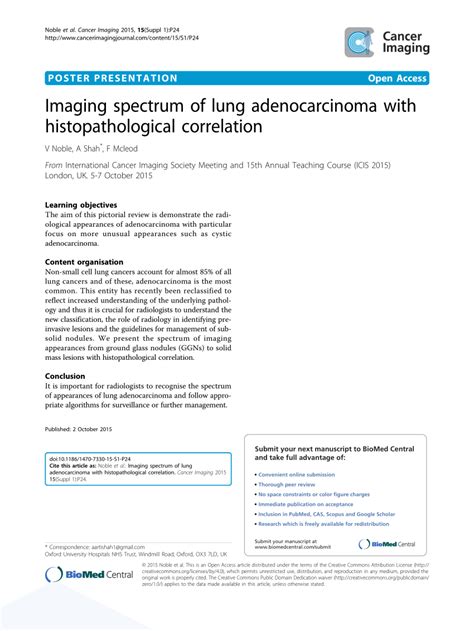Pdf Imaging Spectrum Of Lung Adenocarcinoma With Histopathological