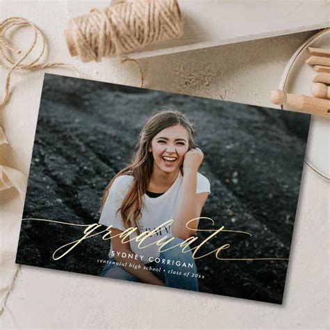 Gold Calligraphy Script Graduation Photo Invitation Zazzle