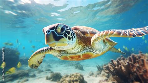 Sea Turtles Swims Underwater Underwater Sea Turtles Sea Turtles Underwater Scene Sea Turtle
