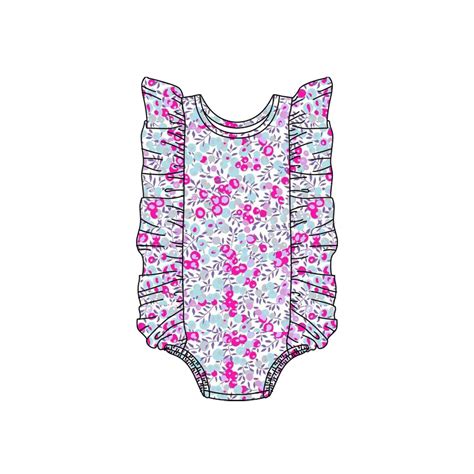 Hot Pink Floral Ruffle One Piece Girls Swimsuit Sututu06