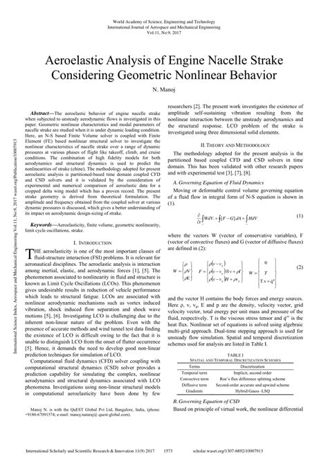 Pdf Aeroelastic Analysis Of Engine Nacelle Strake Considering Geometric Nonlinear Behavior