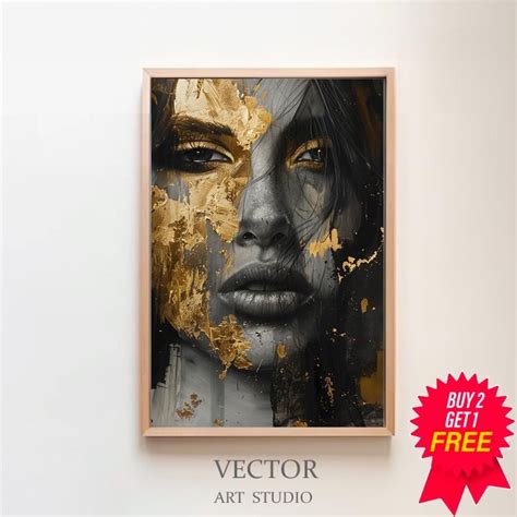 Abstract Face Wall Art Female Figure Wall Art Gold And White Wall Art