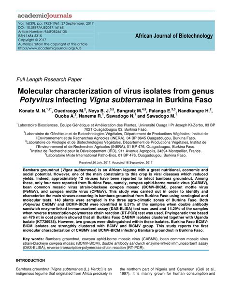 Pdf Molecular Characterization Of Virus Isolates From Genus Potyvirus Infecting Vigna