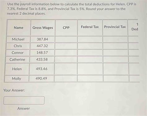 Solved Use The Payroll Information Below To Calculate The Total