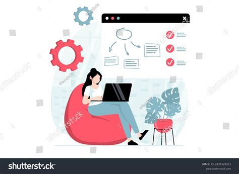 Saas Concept People Scene Flat Design Stock Vector Royalty Free 2221529271 Shutterstock