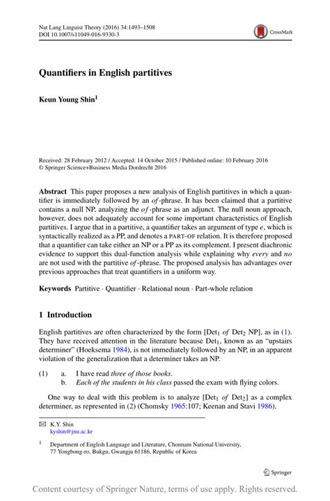 Quantifiers In English Partitives Request Pdf
