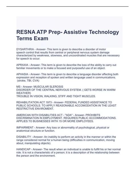 Resna Atp Prep Assistive Technology Terms Exam Questions And Answers
