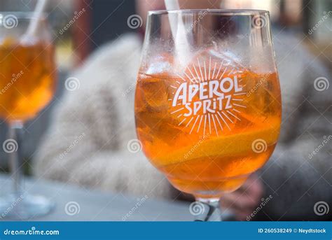 Glass Of Aperol Spritz On Restaurant Terrace Editorial Stock Image