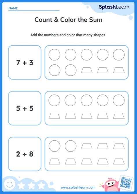 Color Shapes Sum 10 — Printable Math Worksheet