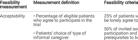 Feasibility Measurement Measurement Denition And Feasibility Criteria