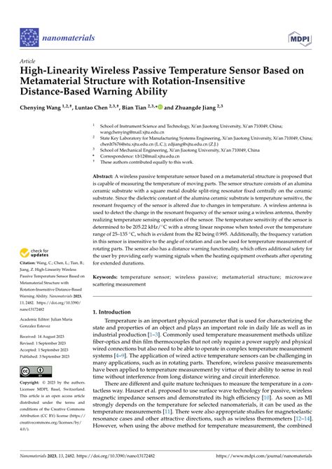 Pdf High Linearity Wireless Passive Temperature Sensor Based On Metamaterial Structure With