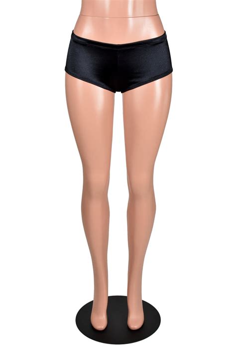 Low Rise Black Stretch Satin Booty Shorts Lingerie Plus Size Shiny