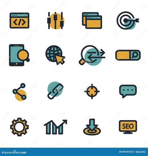 Vector Flat Seo Icons Set Stock Illustration Illustration Of Icon